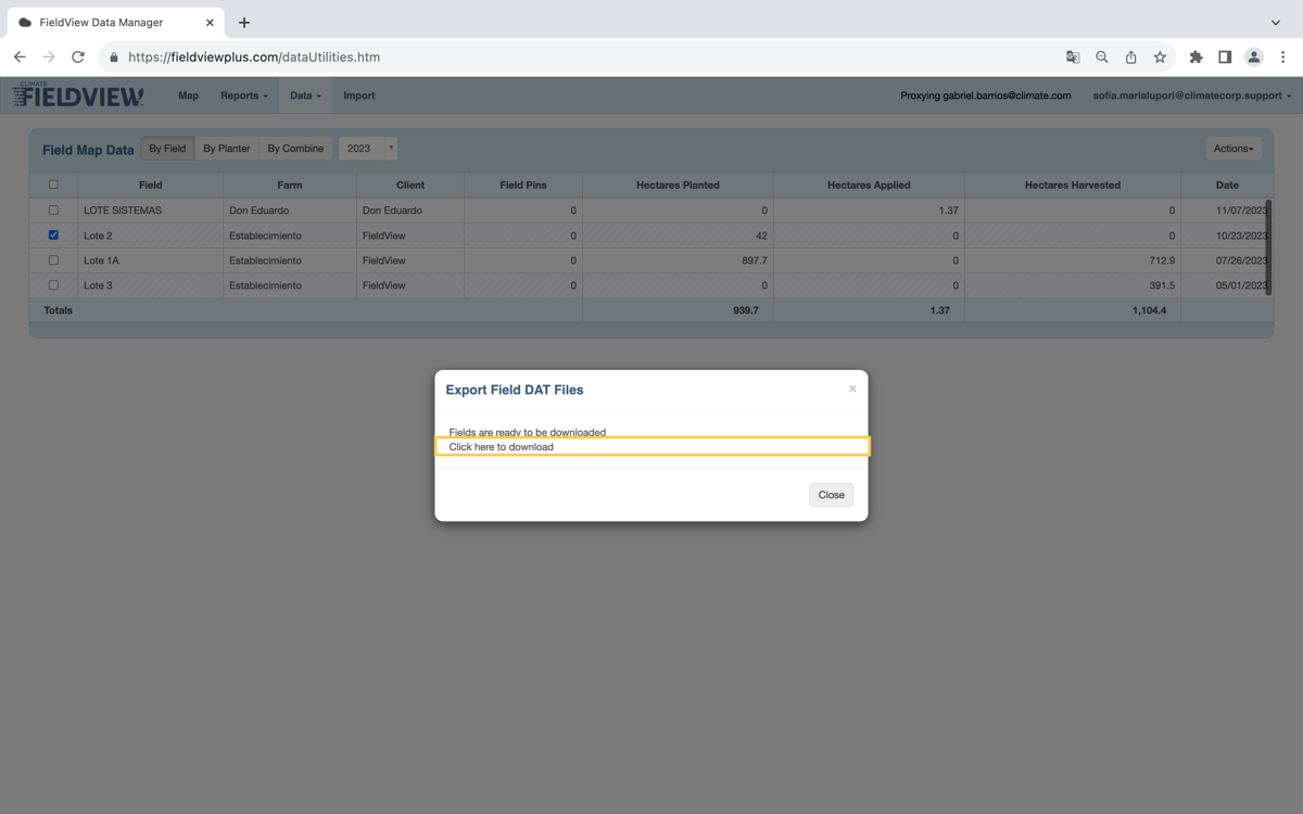 Exportación de archivos .dat desde FieldView™ y transformación a .shp